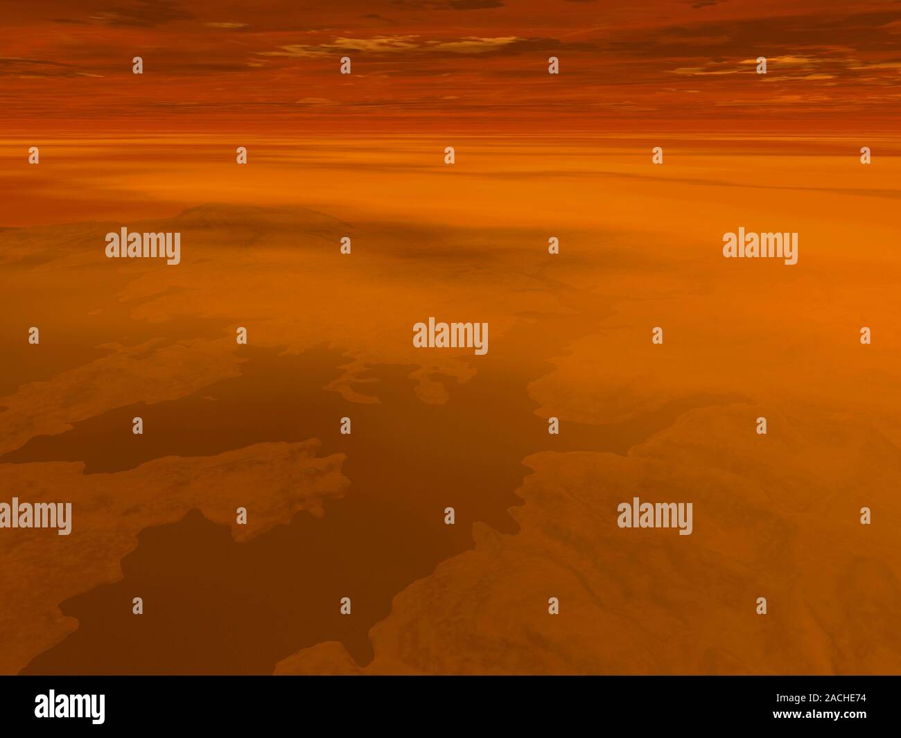 Titan's surface. Artwork of hydrocarbon lakes on the surface of Saturn ...
