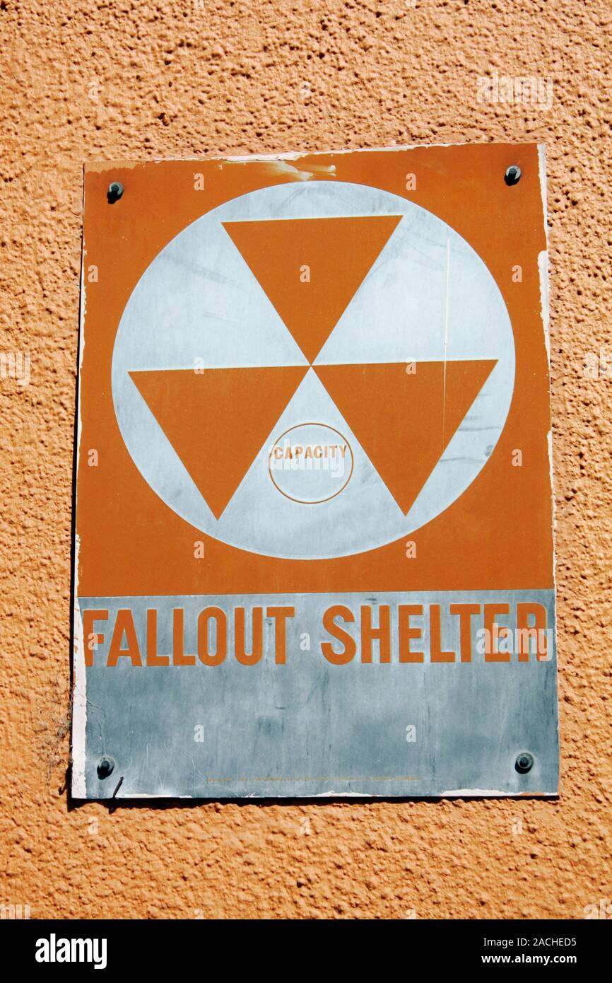 Fallout shelter sign in the USA dating from the 1960s and the Cold War ...