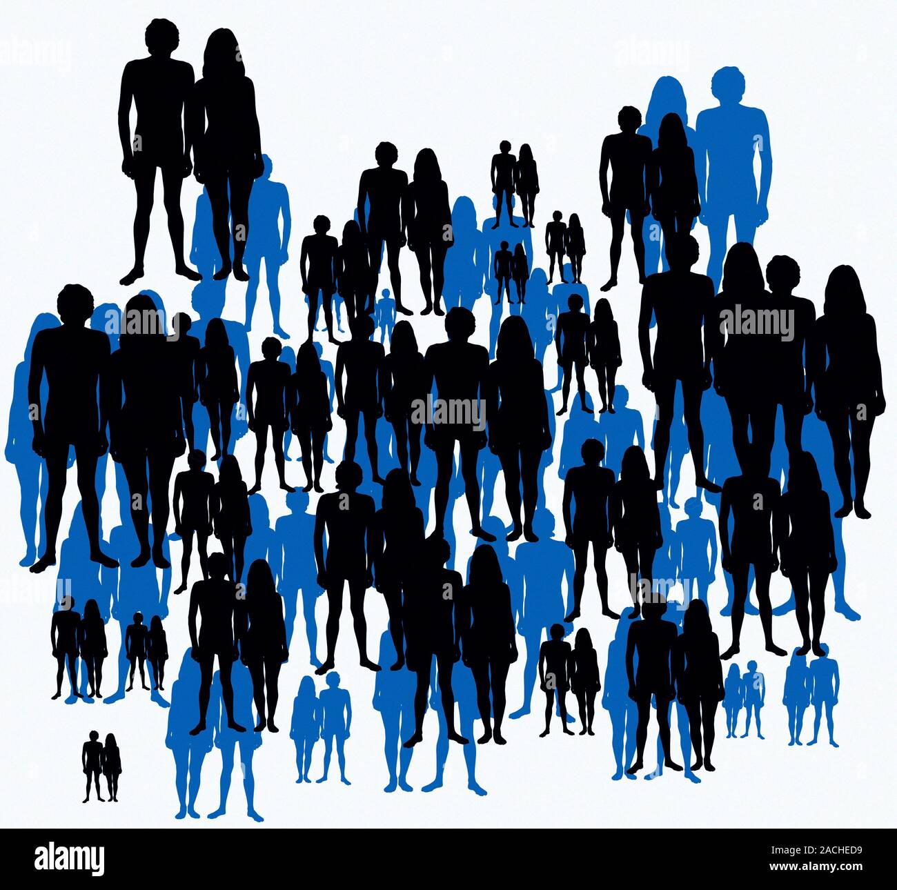 Overpopulation, conceptual image. Artwork of a crowd of human couples ...