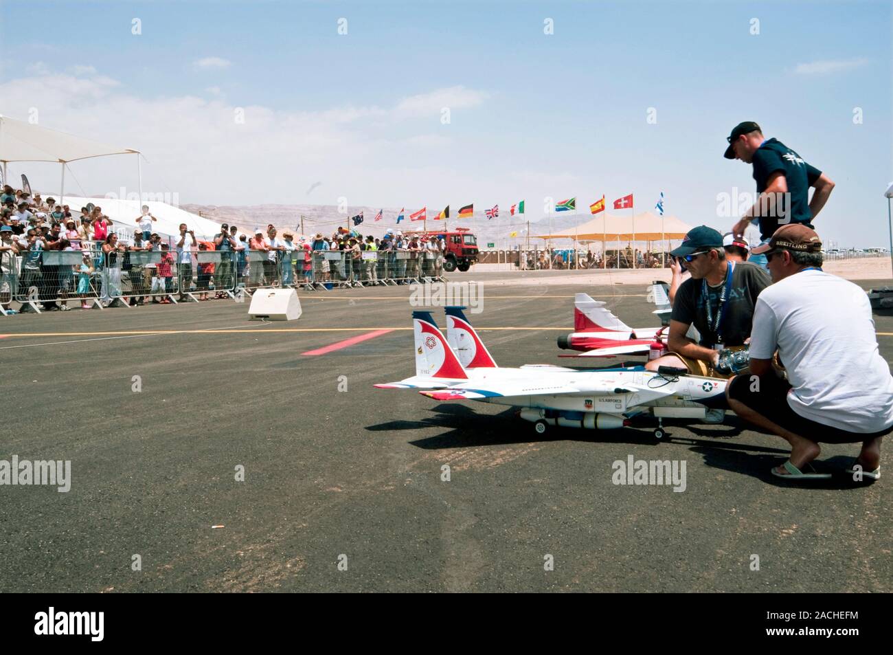 Model aircraft competition. Contestants at the international radio ...