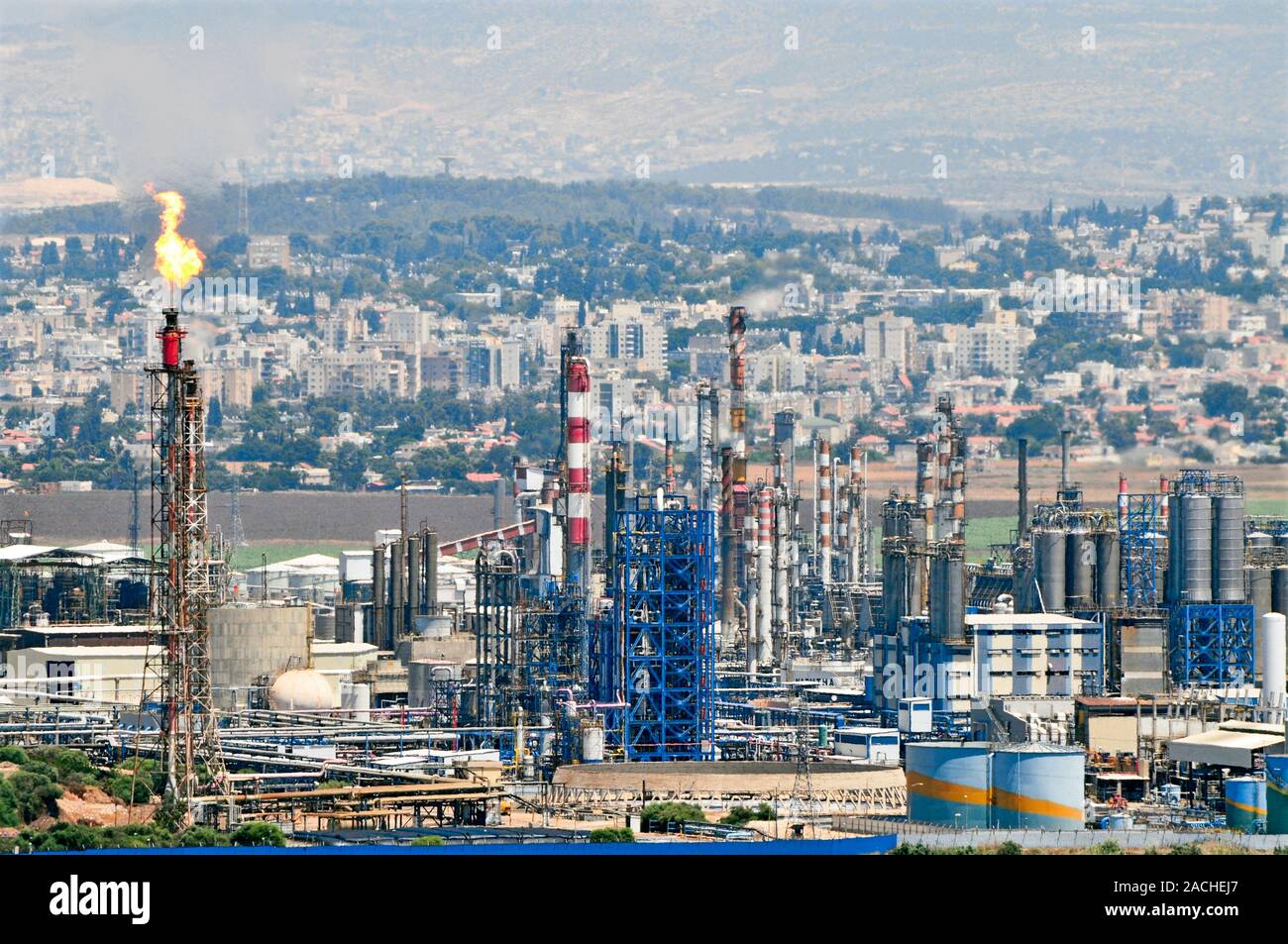 Haifa petrochemical plant. Photographed in Haifa Bay, Israel Stock ...