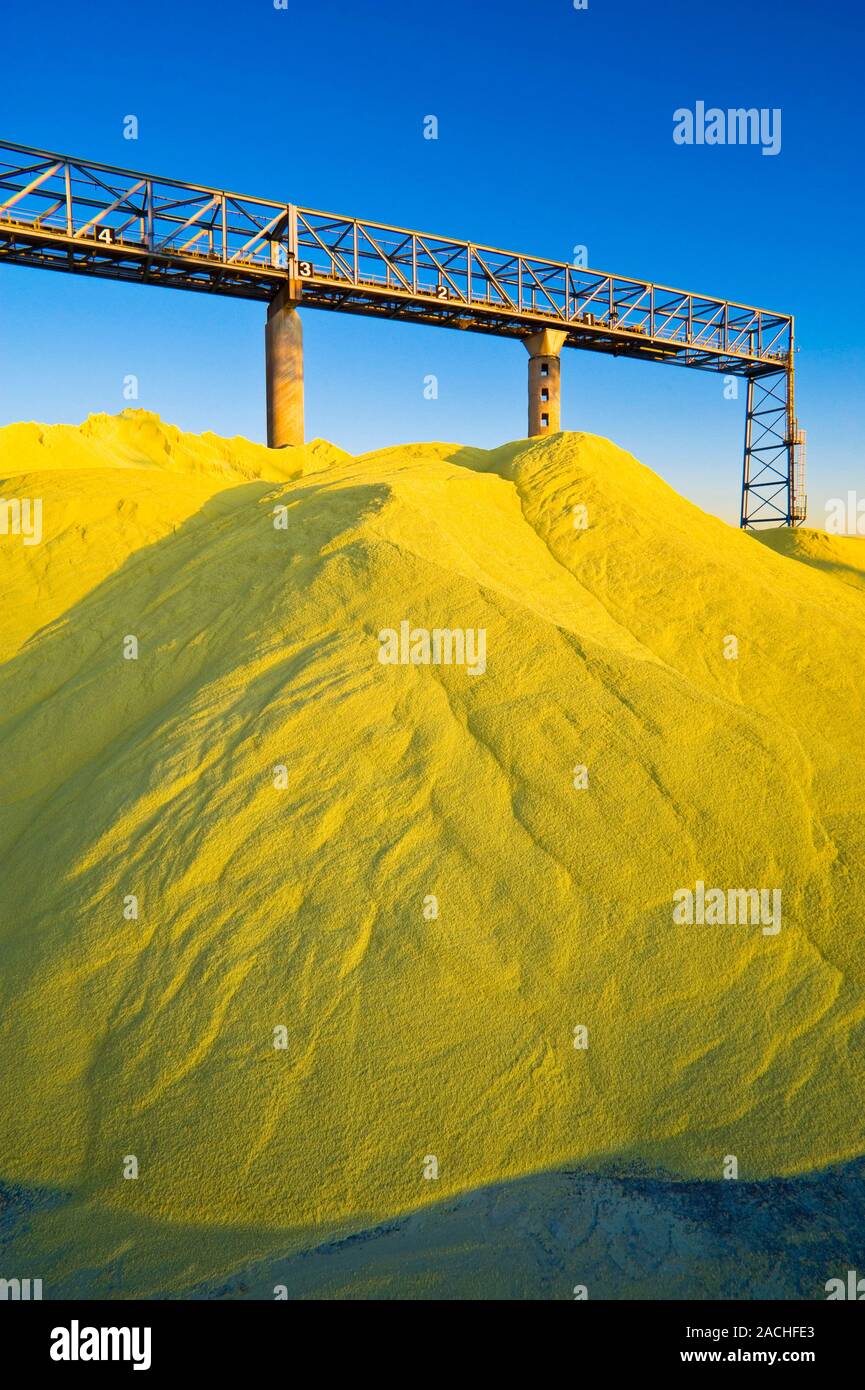 Stockpiled sulphur, Vancouver, British Columbia, Canada. These large ...