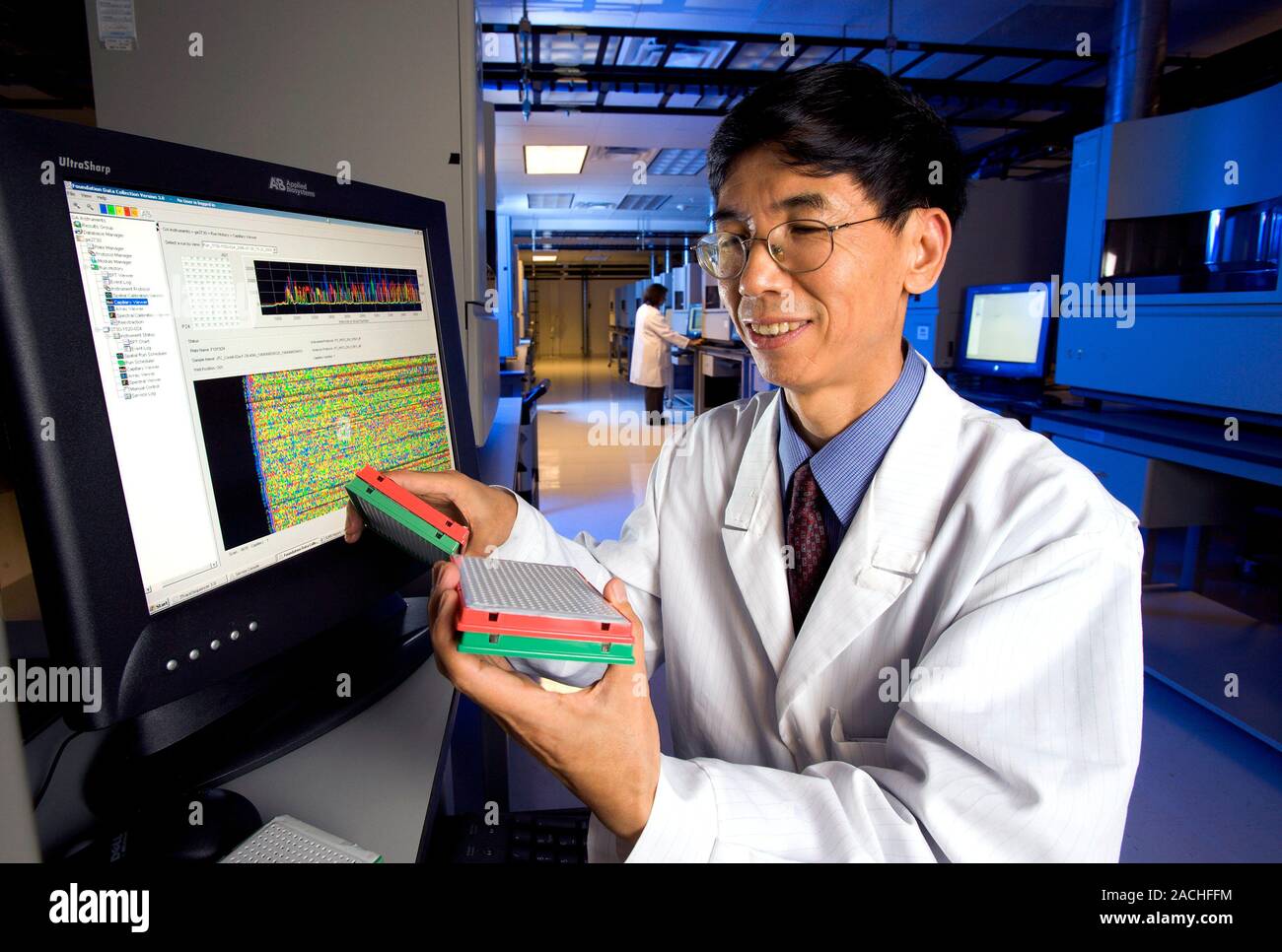 Fungal gene research. Geneticist working on sequencing the genome of ...