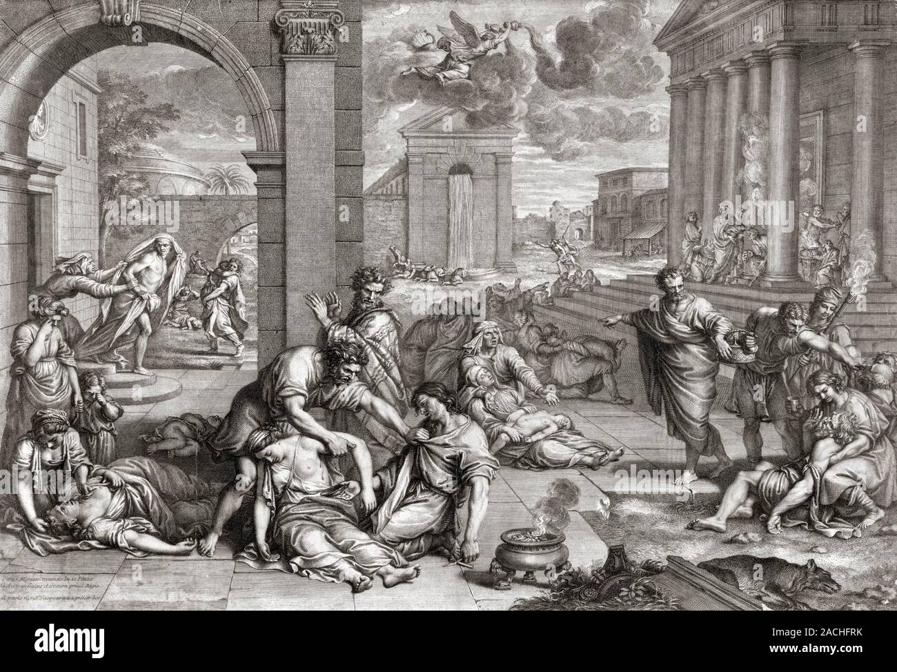 Plague victims, historical artwork. People suffering from plague ...