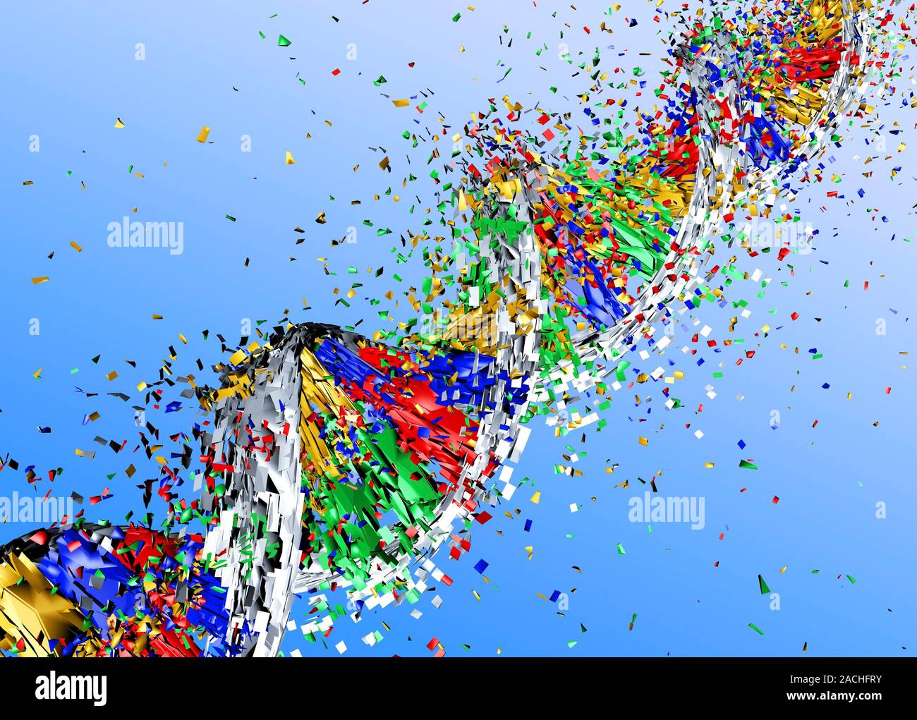 Computer artwork of a DNA broken into small fragments, depicting ...