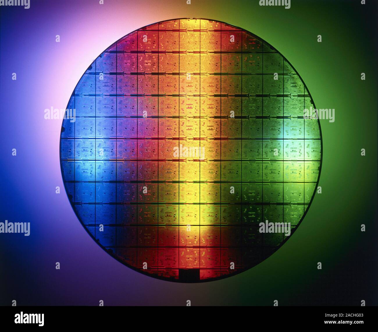 Semiconductor wafer. Wafers are divided up into blocks to make the ...
