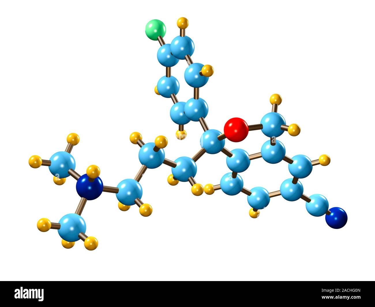 Citalopram antidepressant molecule. Citalopram belongs to the selective ...