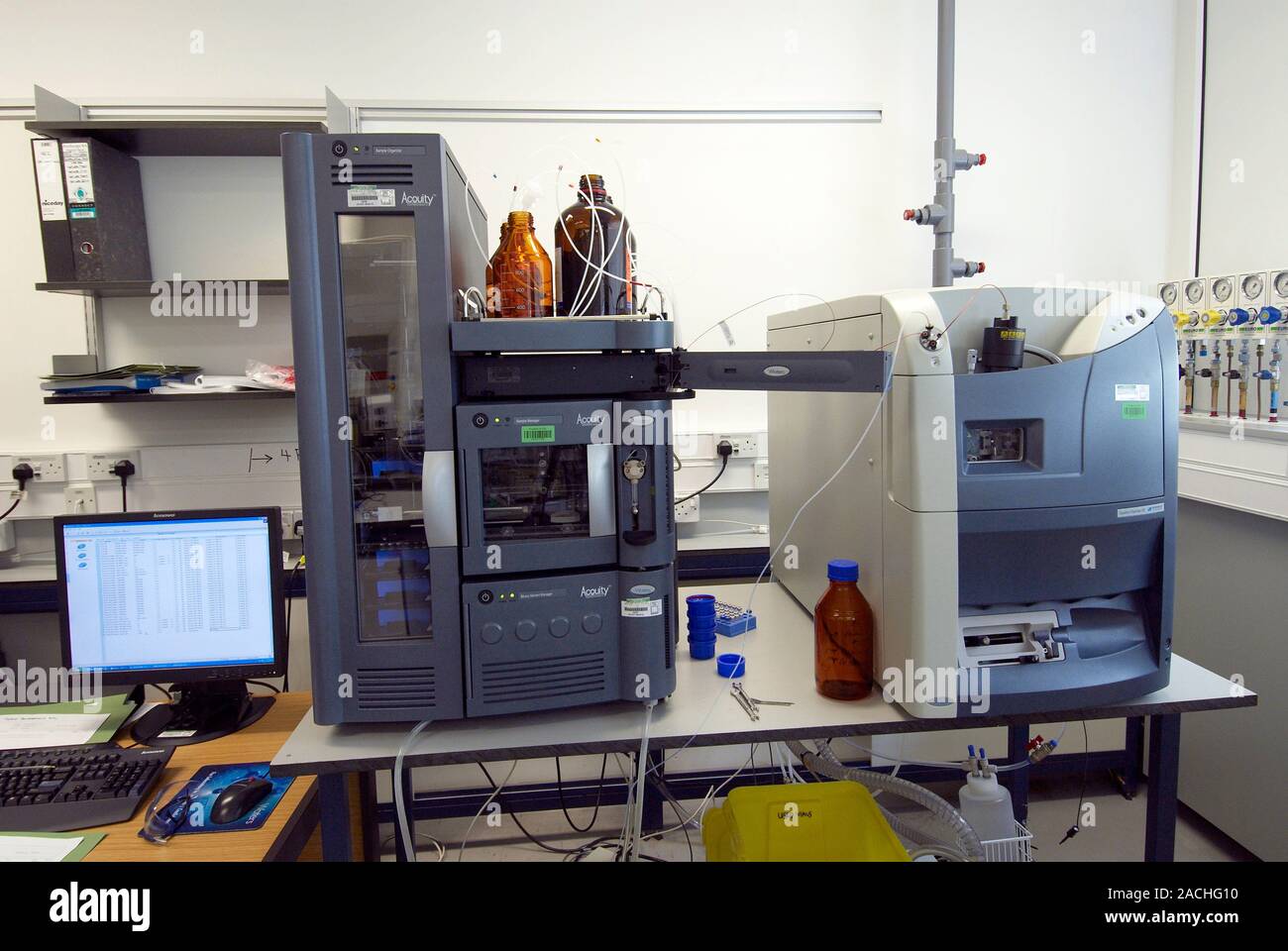 Mass spectrometer in a lab. Mass spectrometry uses strong magnetic and ...