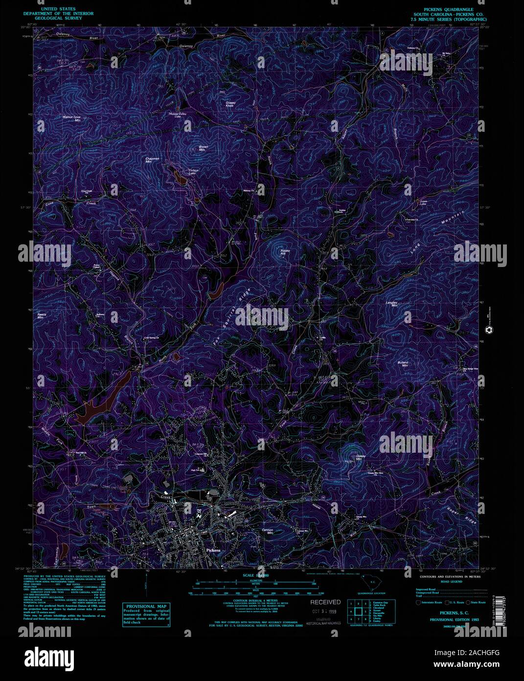 USGS TOPO Map South Carolina SC Pickens 261441 1983 24000 Inverted ...