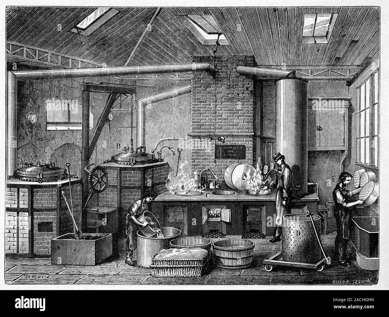 Canning kitchen, 19th century artwork. Here, the food was cooked before ...