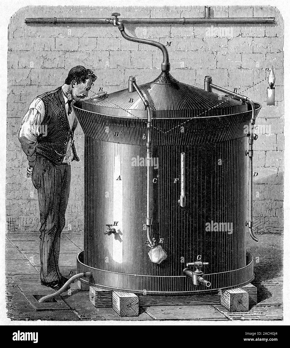 Brewery vat, 19th century artwork. Vat being used to cool and ferment ...