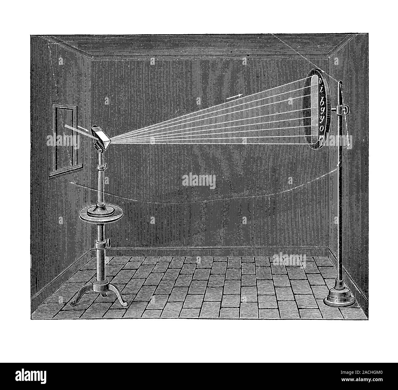 Visible light spectrum experiment. Historical artwork of the experiment ...