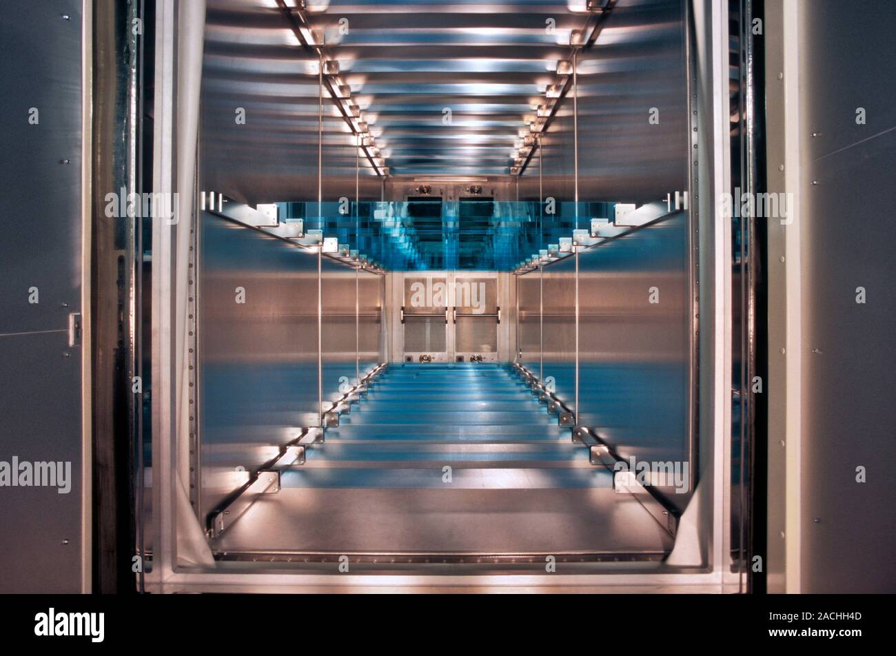 Laser Megajoule beamline. Array of mirrors in one of the laser ...