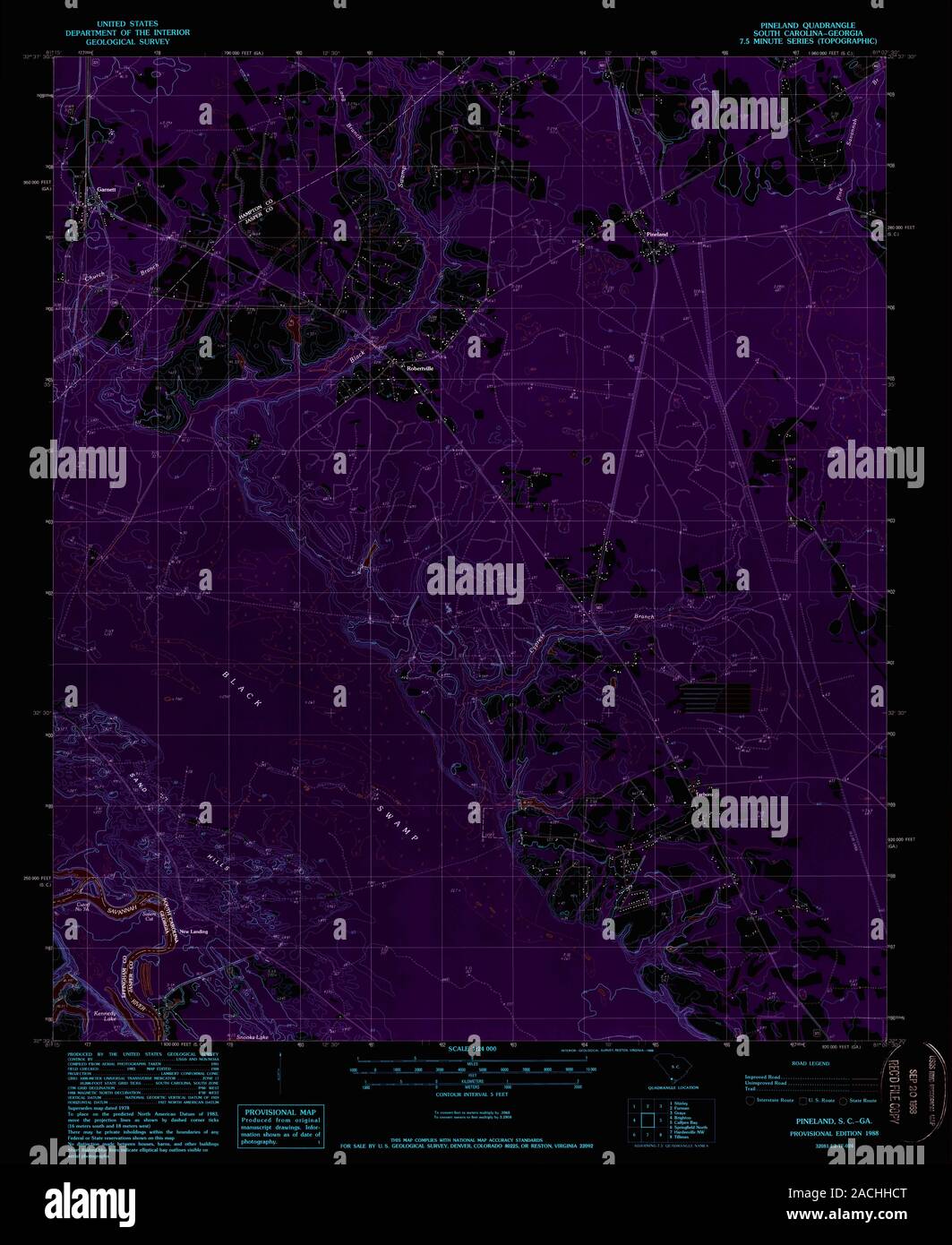 USGS TOPO Map South Carolina SC Pineland 261446 1988 24000 Inverted ...