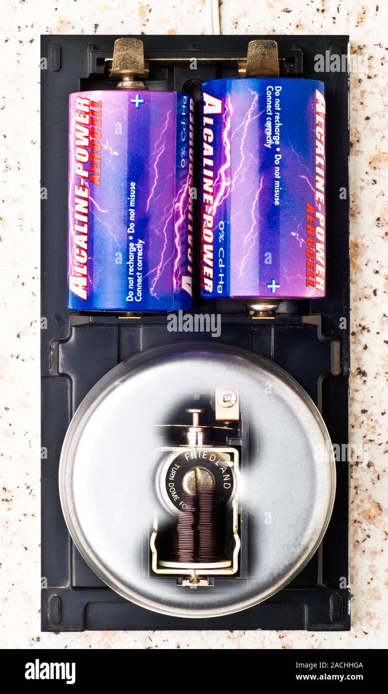 Electric bell mechanism. Composite image showing how an electric bell ...