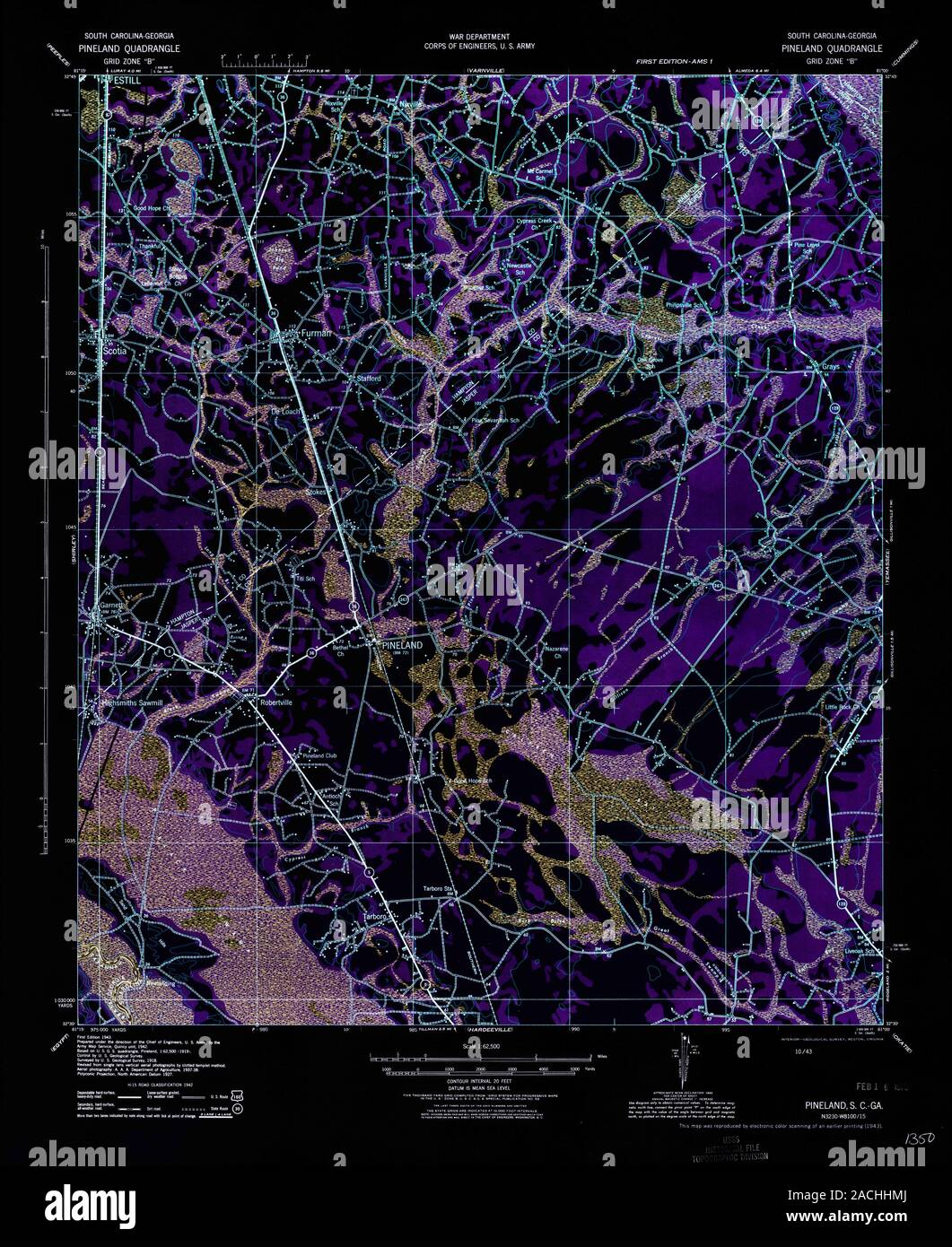 USGS TOPO Map South Carolina SC Pineland 261921 1943 62500 Inverted ...