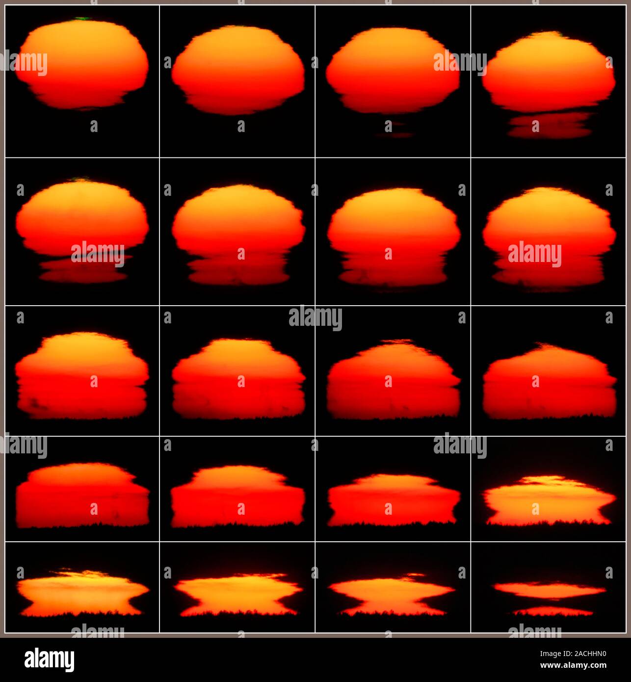 Sunset, composite image. Sequence of twenty images showing increasing ...