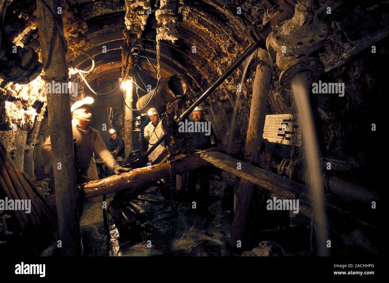 Flood defences. Miners on the fifth level down of the Wieliczka Salt ...