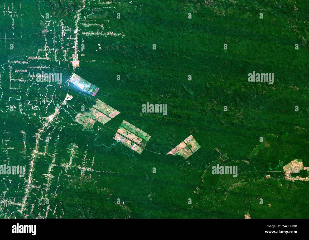 Deforestation in the Amazon. True colour Landsat satellite image of ...