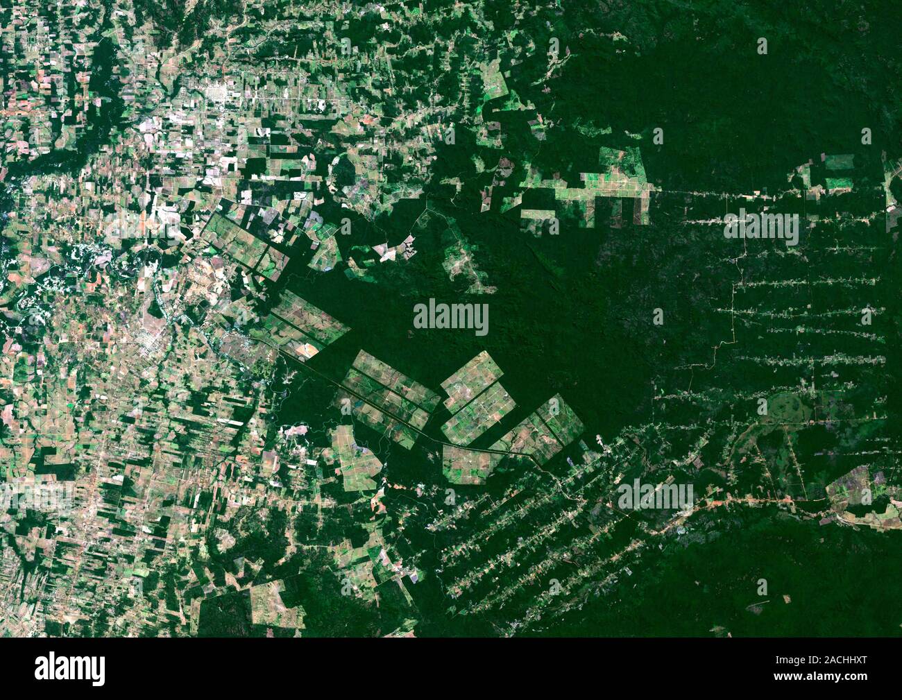 Deforestation in the Amazon. True colour Landsat satellite image of ...