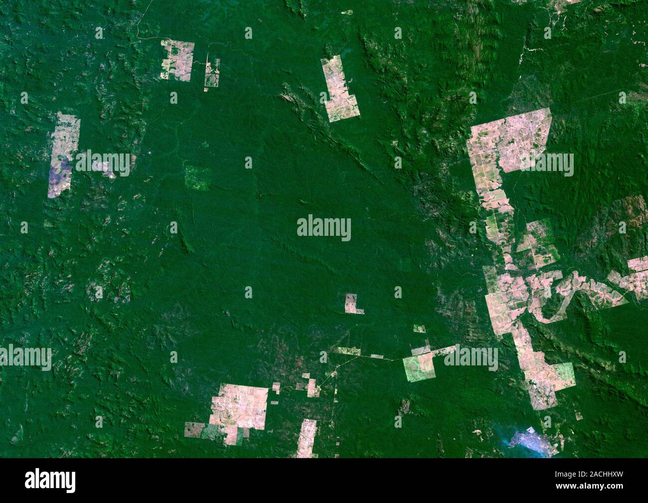 Deforestation in the Amazon. True colour Landsat satellite image of ...