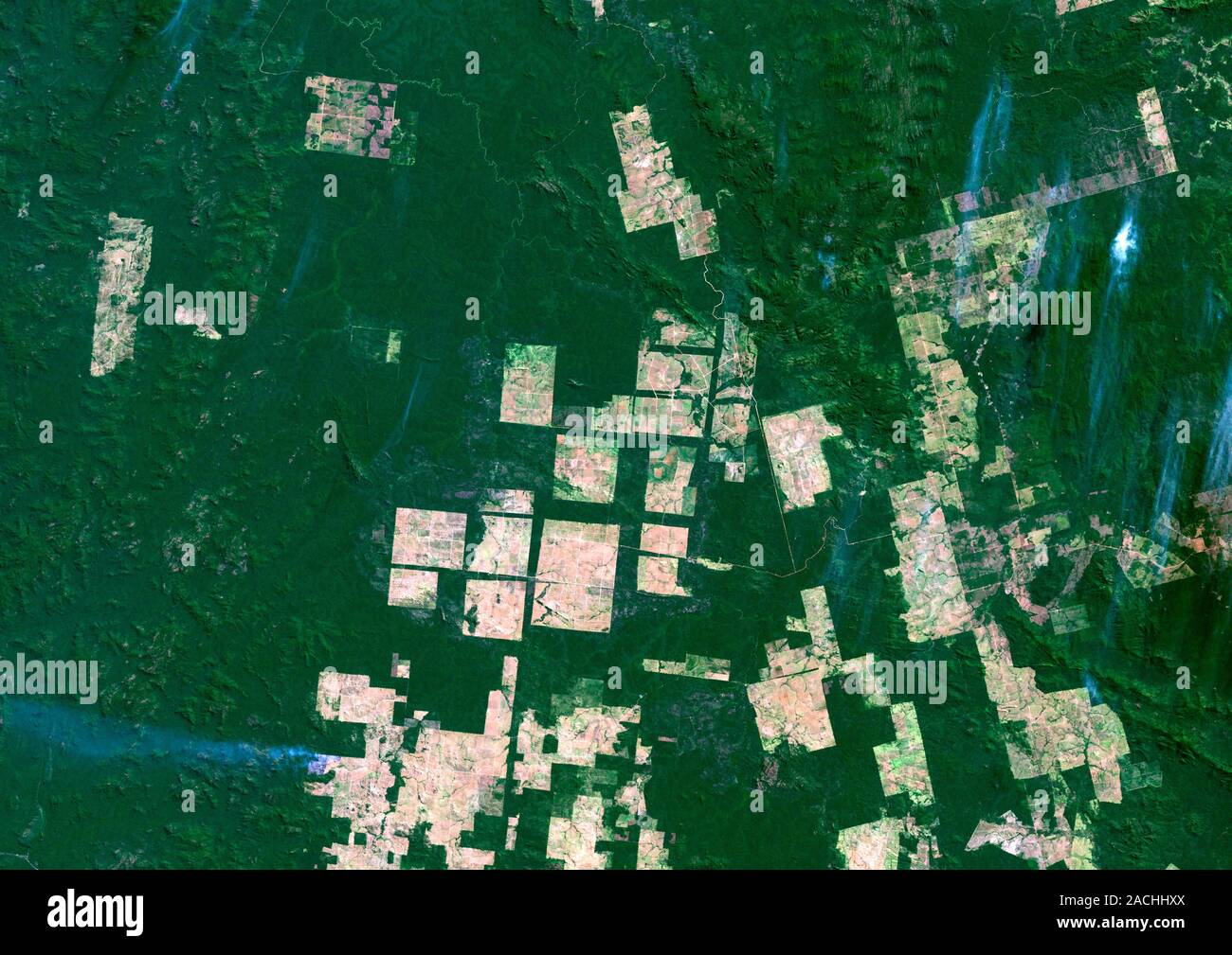 Deforestation in the Amazon. True colour Landsat satellite image of ...