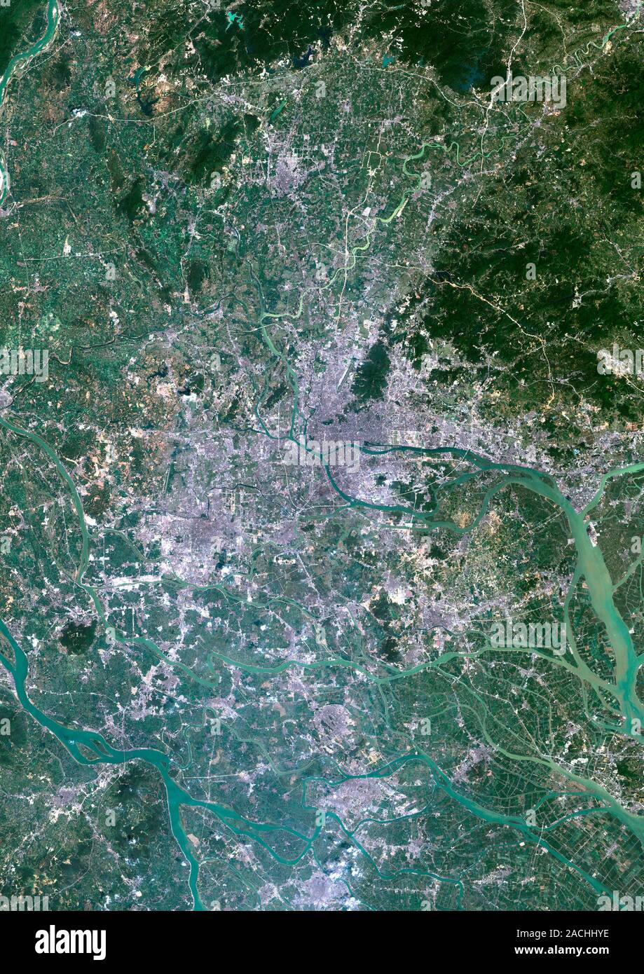 Guangzhou, China. True colour Landsat satellite image of Guangzhou ...
