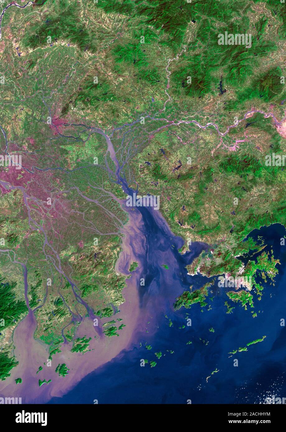 Pearl River Delta, China. True colour Landsat satellite image of the ...