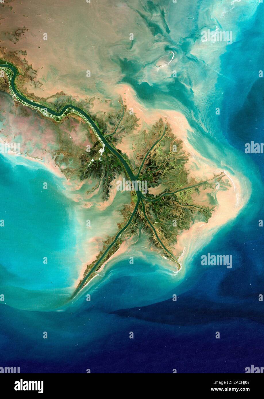 Mississippi Delta. True colour Landsat satellite image of the ...