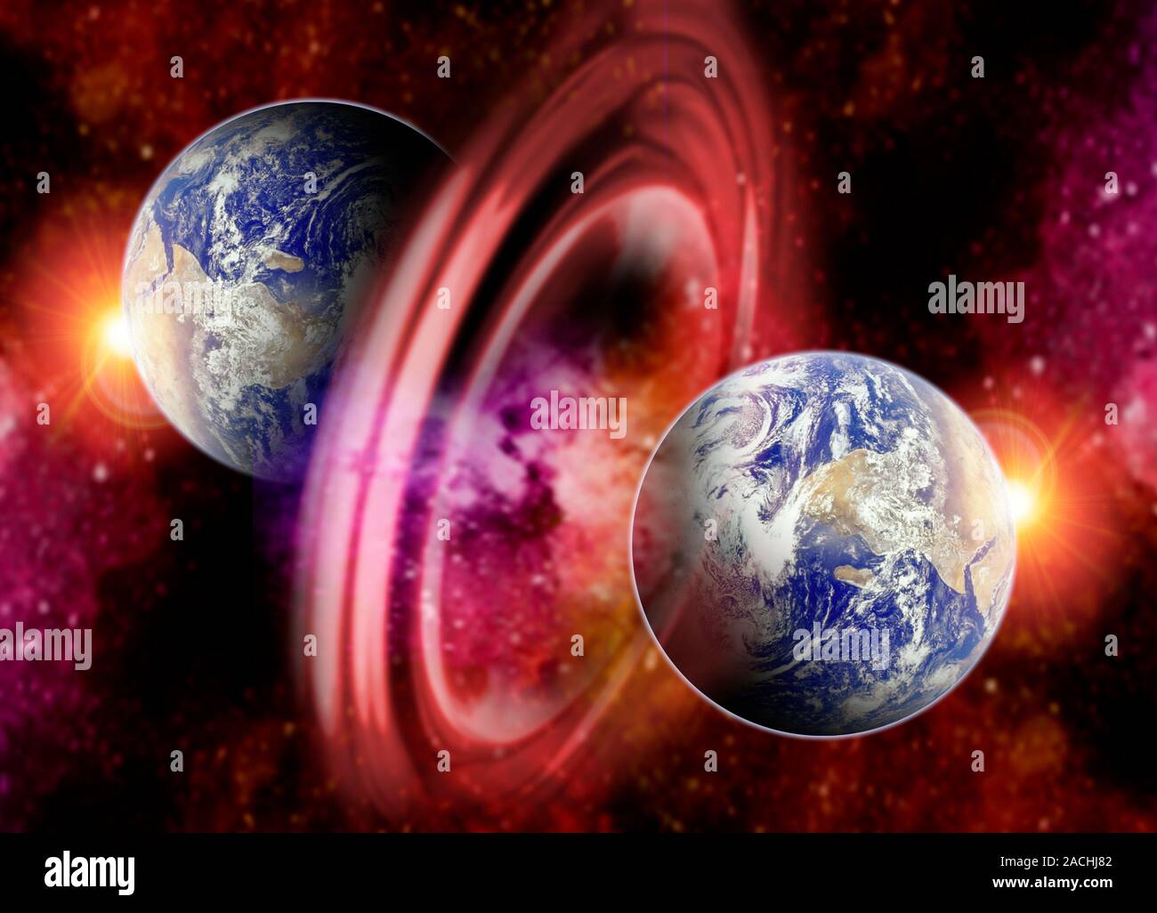 Alternate dimensions, conceptual artwork. Computer artwork of two ...