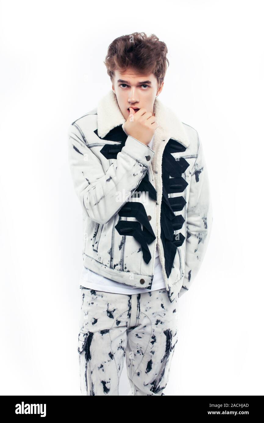 young pretty guy posing emotional cheerful isolated on white background ...