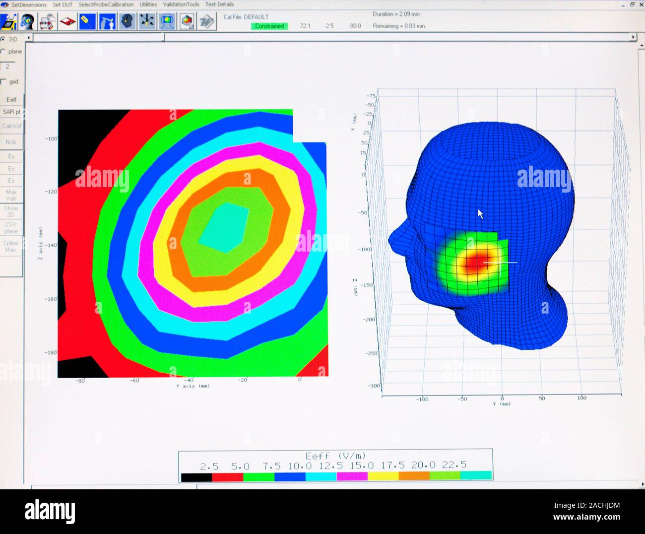 Mobile phone radiation research. Computer model showing the level of ...