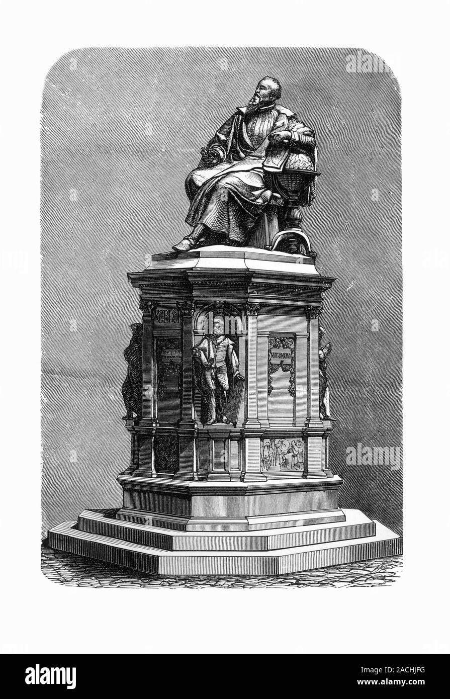 Johannes Kepler monument. Artwork of the monument and statue to the ...