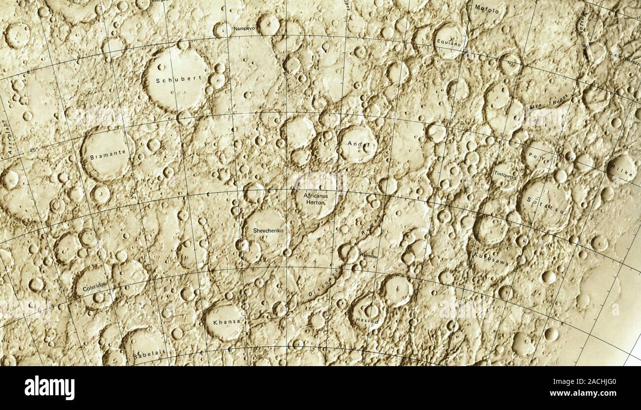 Mercury map, 1977. Part of the cratered surface of Mercury as shown in ...