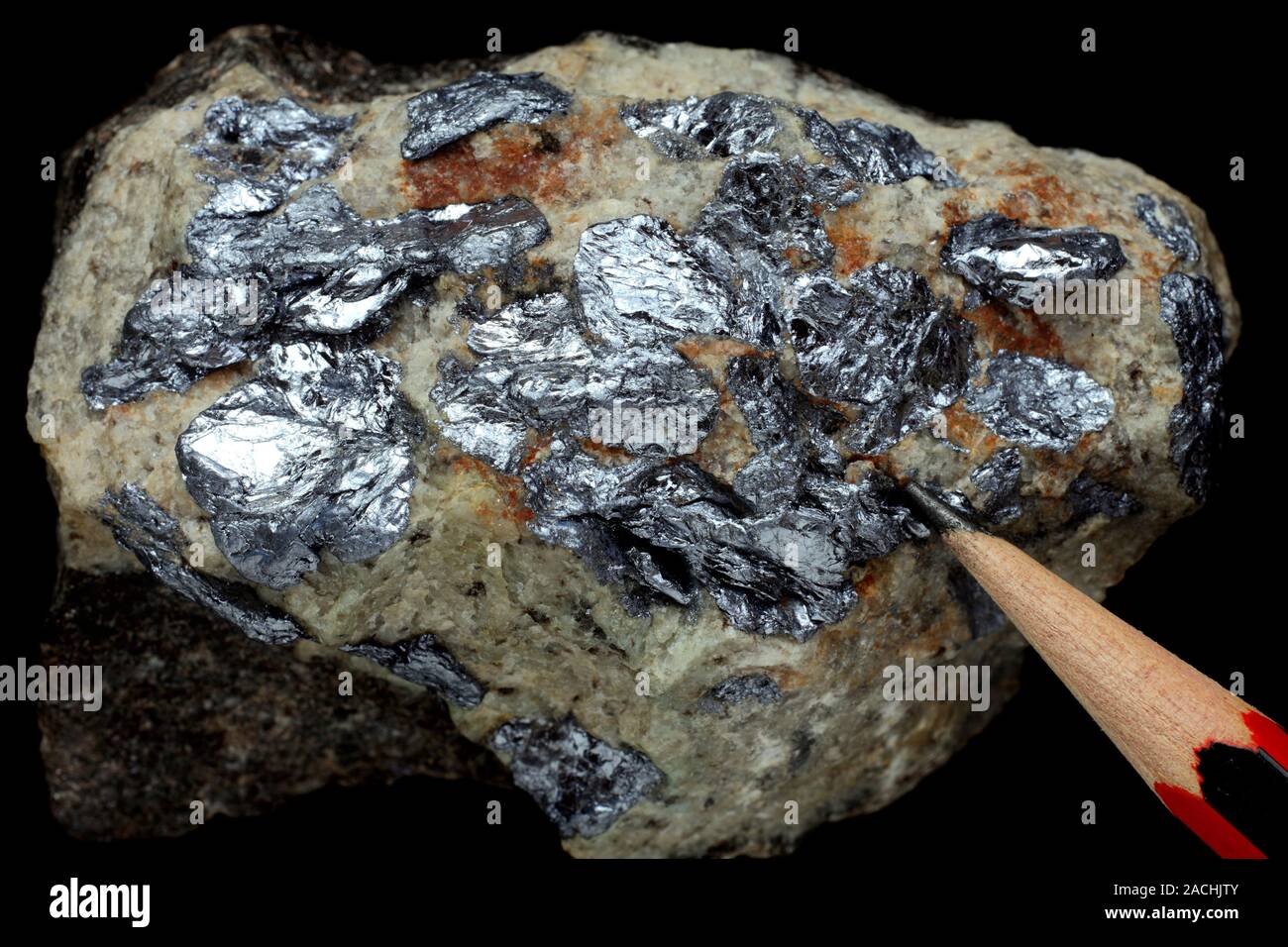 Molybdenite in granite. Crystals of molybdenite, molybdenum disulphide ...