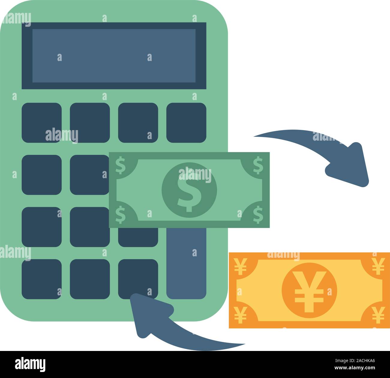 calculator math with dollar and yen bills Stock Vector Image & Art - Alamy