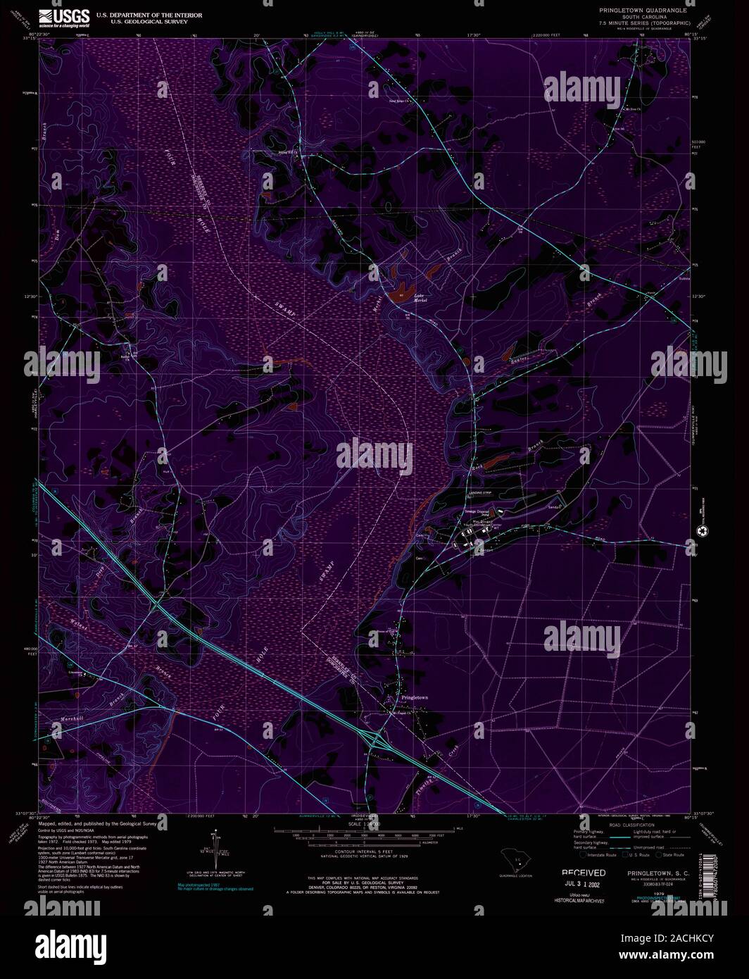 USGS TOPO Map South Carolina SC Pringletown 261461 1979 24000 Inverted ...