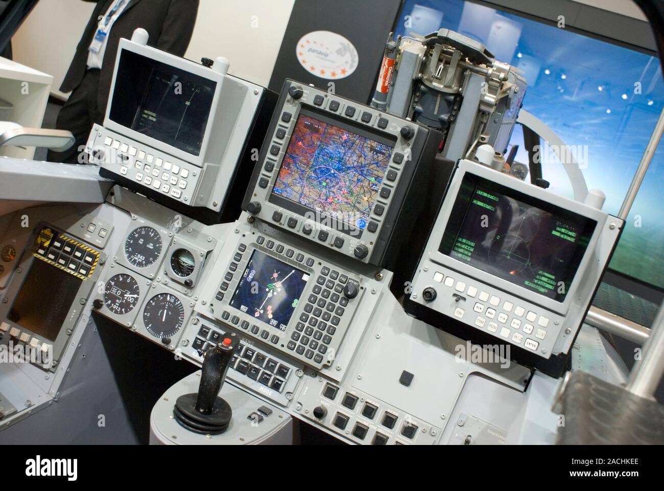 Military aircraft flight simulator. Photographed at the 2009 Paris Air ...