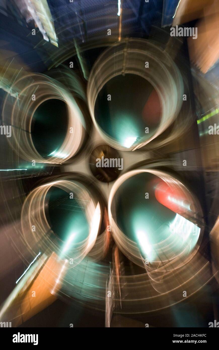 Zoom effect view of rocket engines mounted on a ballistic missile on ...