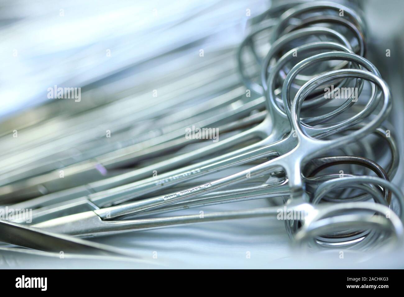 Surgical instruments. Forceps laid out in preparation for surgery Stock ...