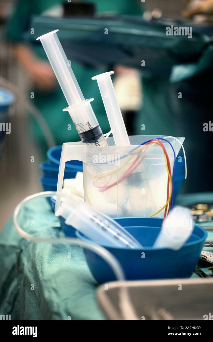 Surgical equipment in an operating theatre during surgery Stock Photo ...