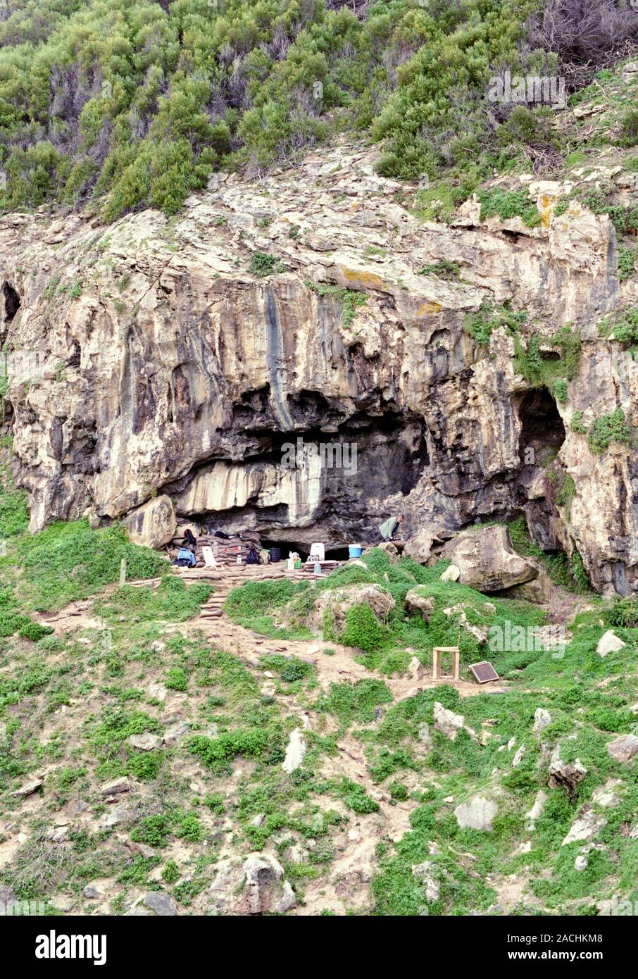 Archaeological excavation site. Equipment outside the entrance to the ...