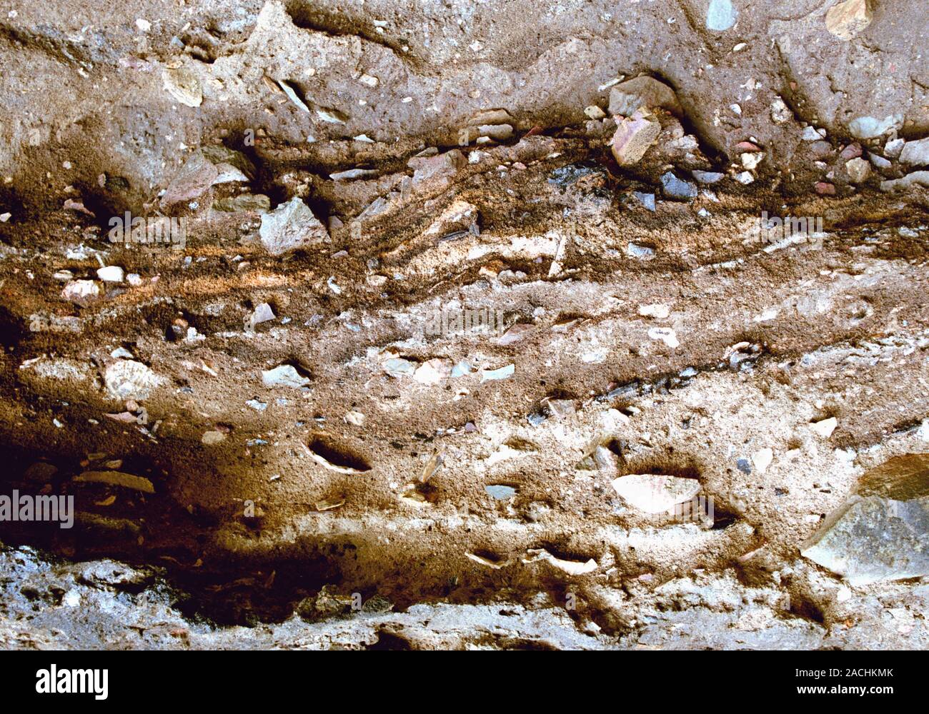 Archaeological excavation. Close-up of the wall being excavated at the ...