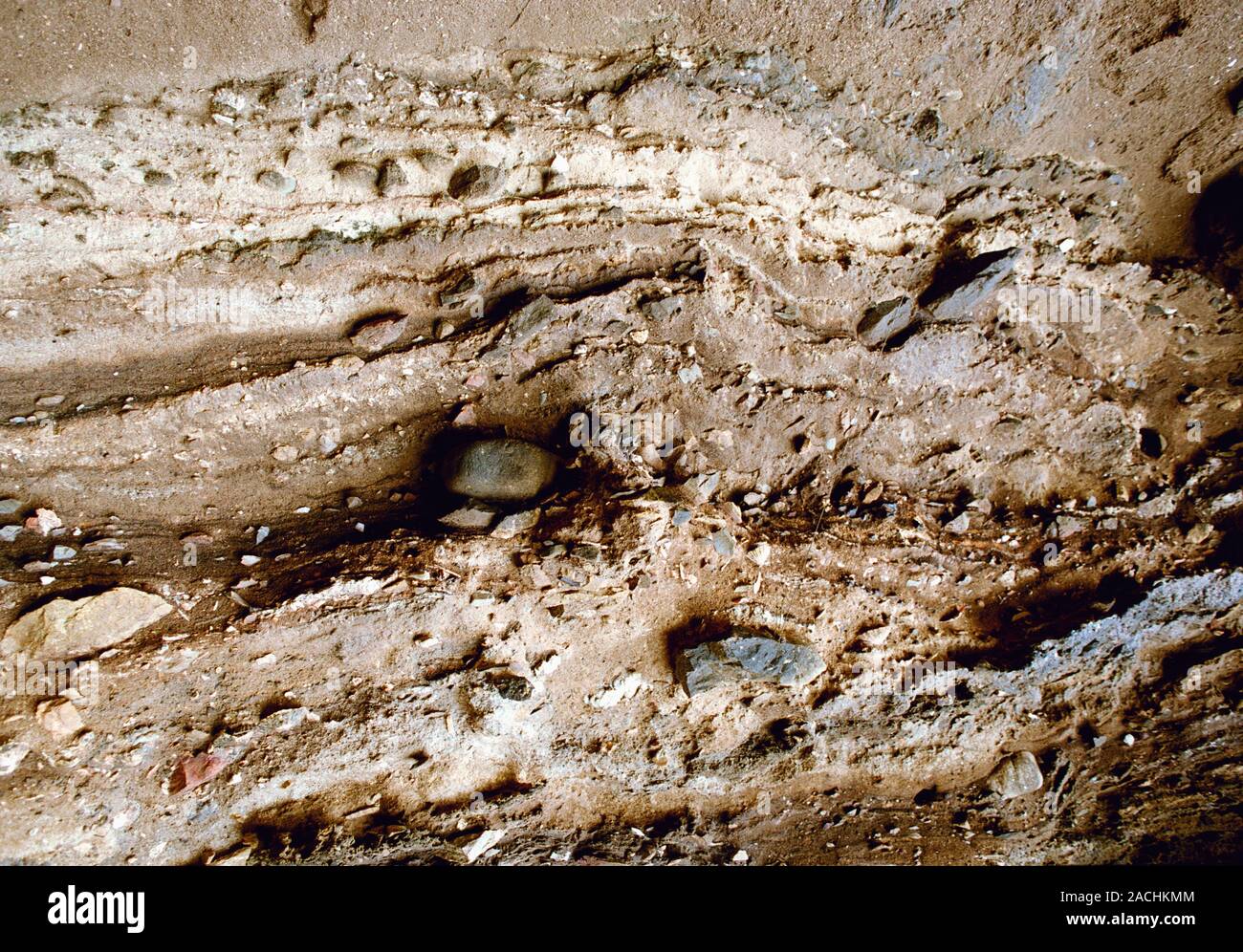 Archaeological excavation. Close-up of the wall being excavated at the ...
