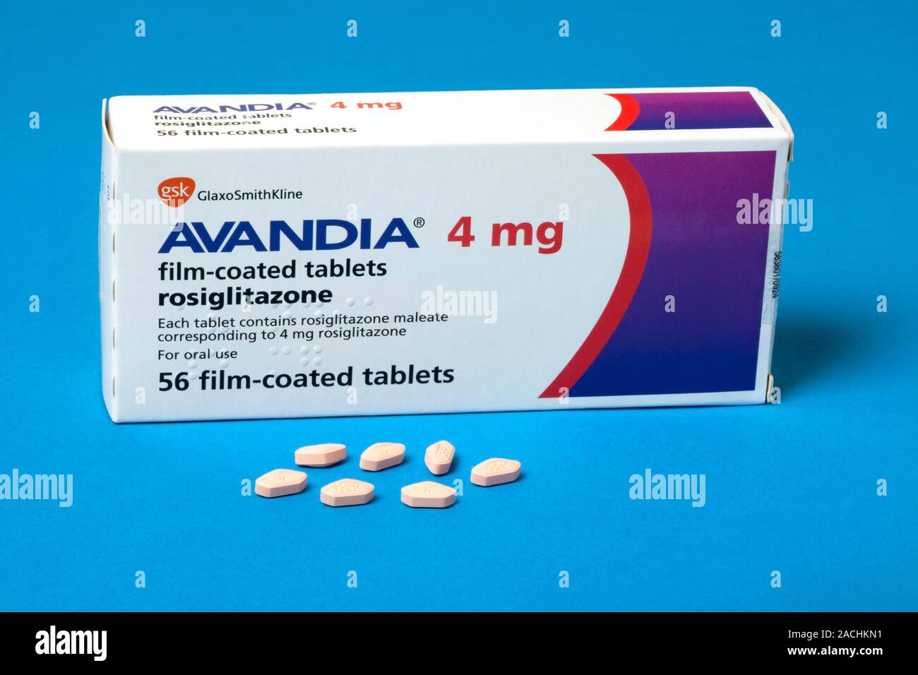 Avandia diabetes drug packaging and tablets. This drug belongs to a ...