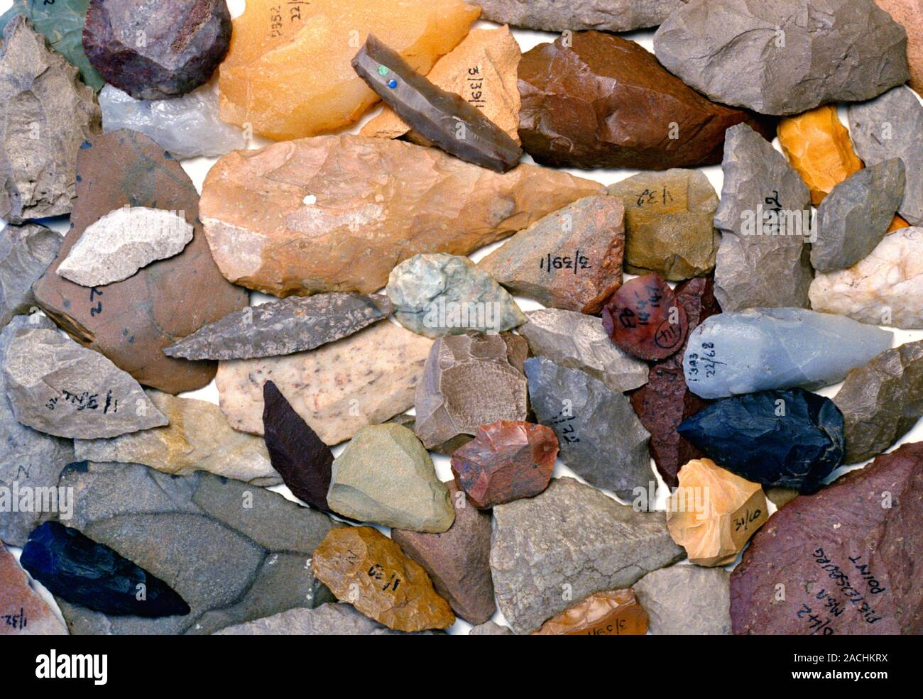 Stone Age artefacts. Collection of artefacts from the middle Stone Age ...