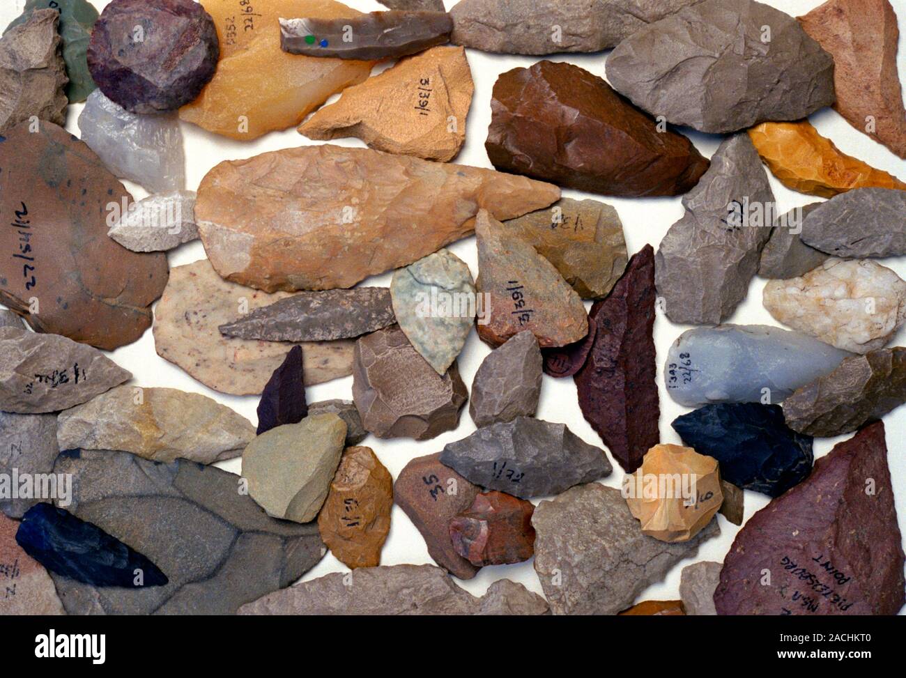 Stone Age artefacts. Collection of artefacts from the middle Stone Age ...