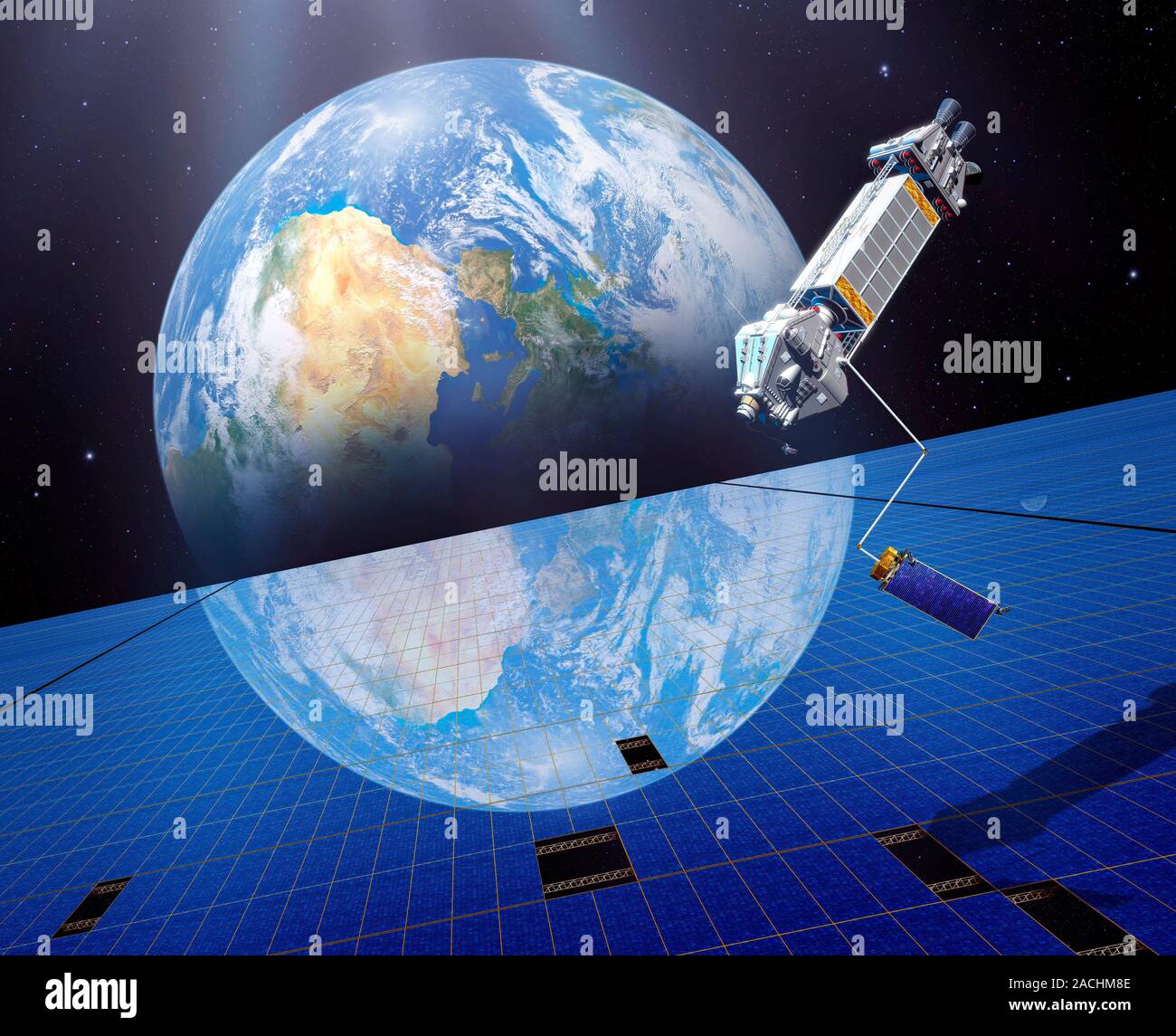 Solar power satellite. Artwork of a future solar power satellite in ...