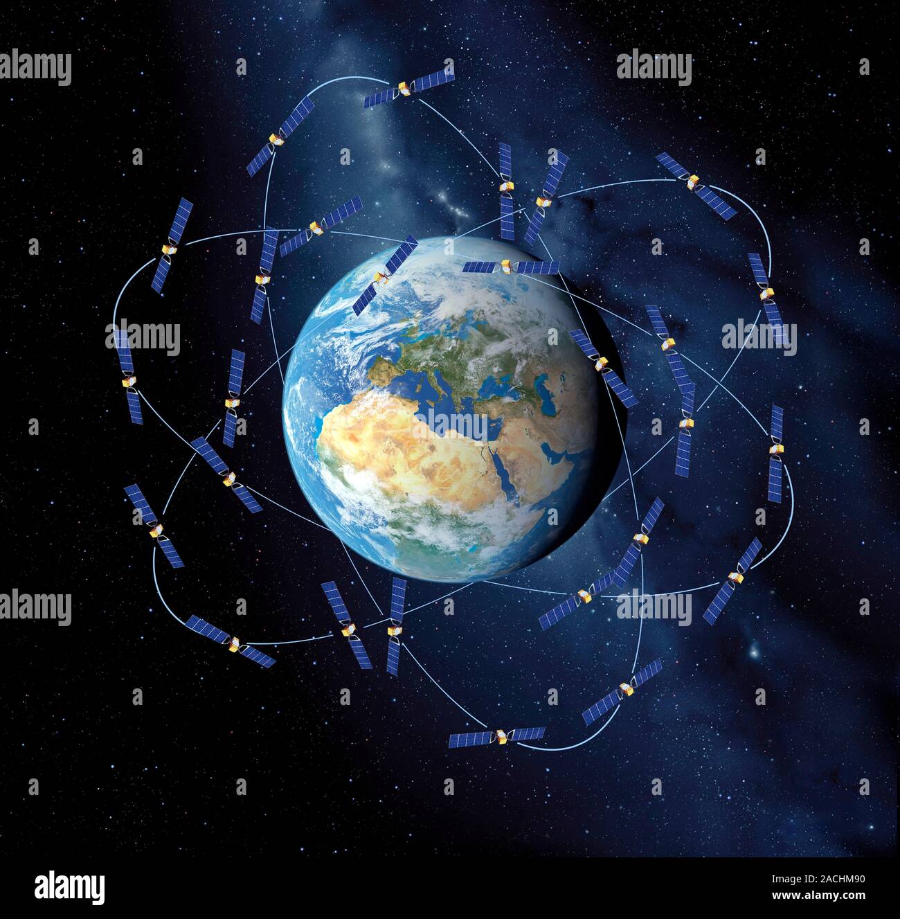 Galileo navigation satellites. Artwork of navigation satellites for the ...