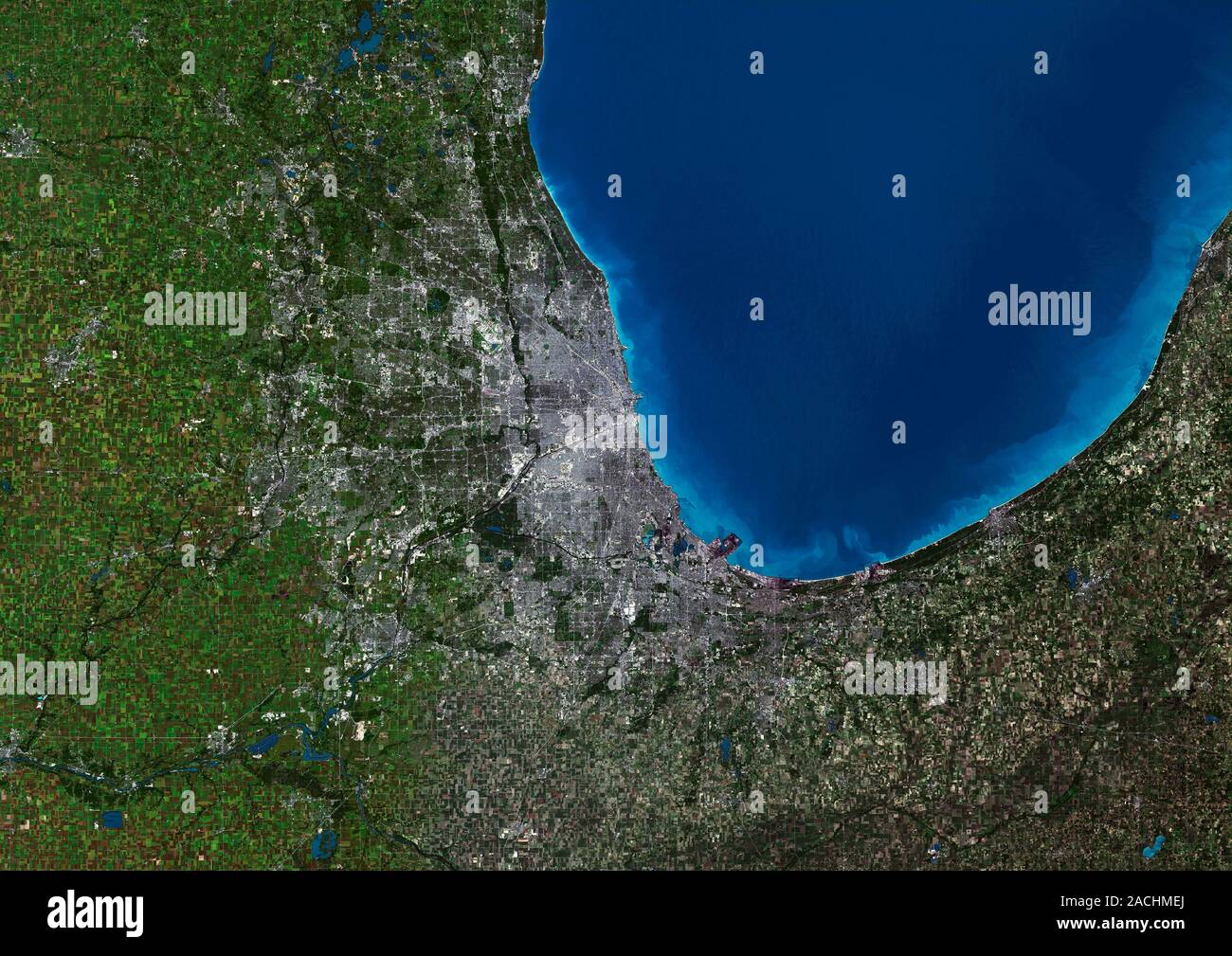 Chicago. Satellite image of the city of Chicago, Illinois, USA. Chicago ...